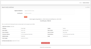Online Birth Certificate System